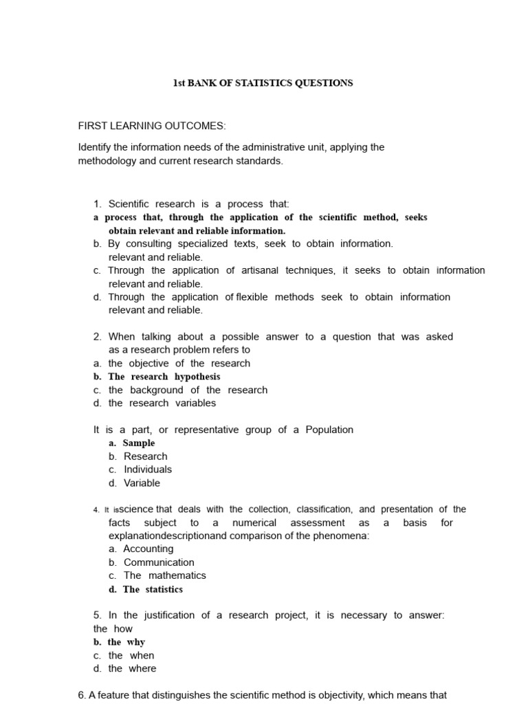 Er BANK OF STATISTICS QUESTIONS | PDF | Methodology | Statistics