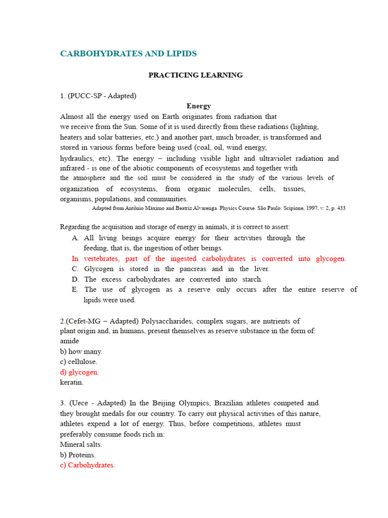 Carbohydrates and Lipids | PDF | Carbohydrates | Polysaccharide