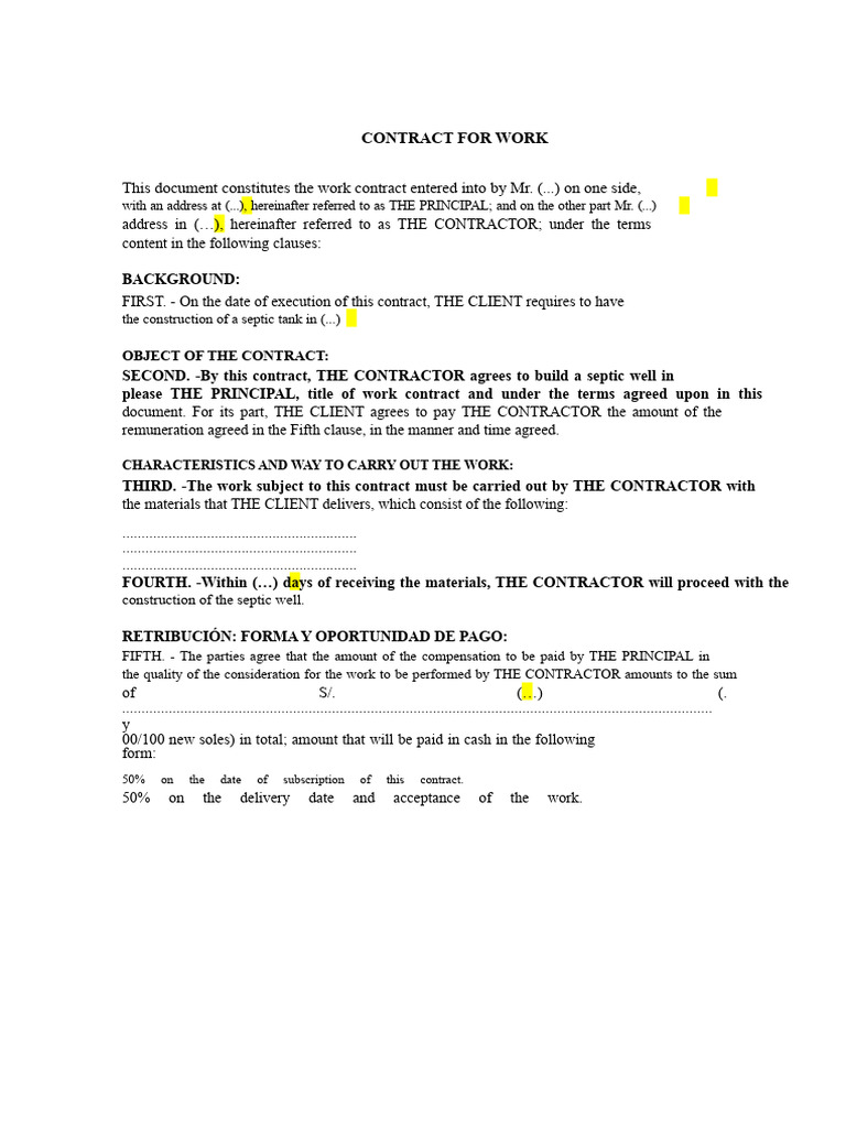 Septic Tank Construction Contract Template | PDF | Business Law | Civil ...