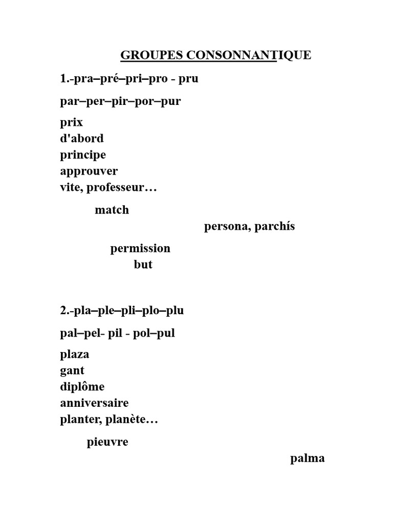 Groupes Consonantiques et Activités | PDF