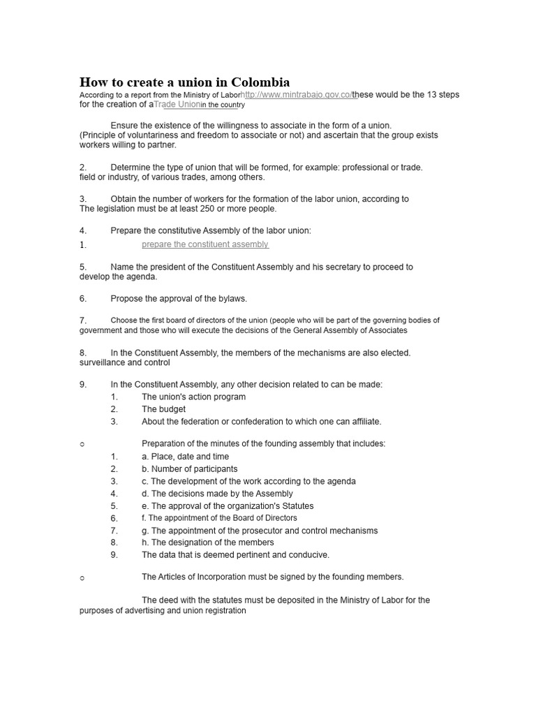 How To Create A Union in Colombia | PDF | Justice | Crime & Violence