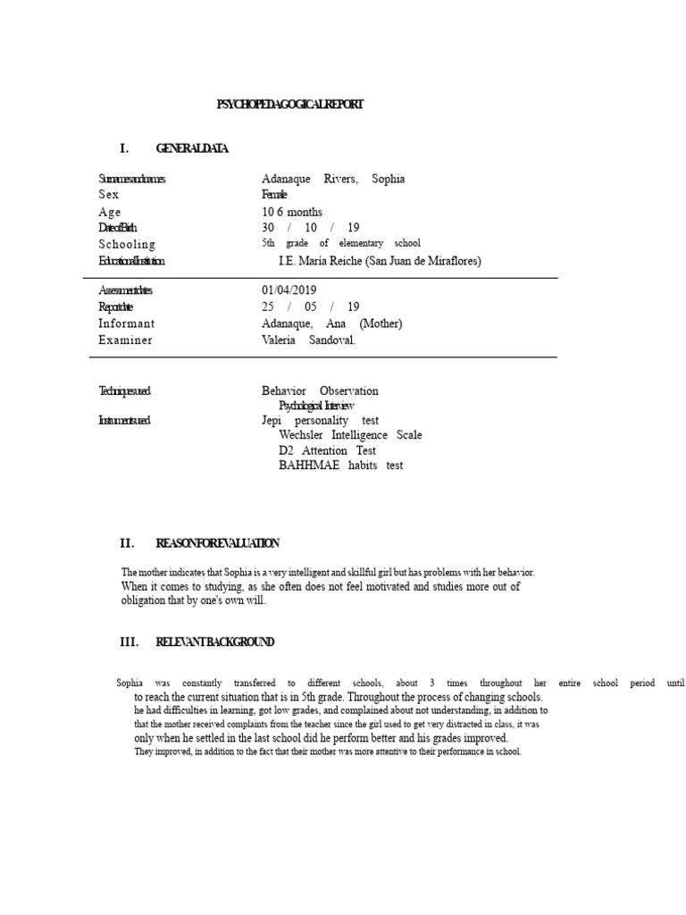 Example of A Psychopedagogical Report of The Child | PDF | Extraversion ...