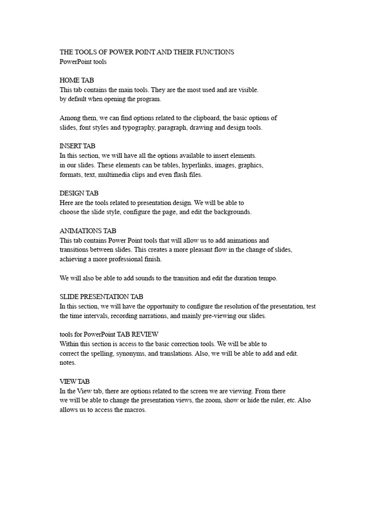 The Tools of PowerPoint and Their Functions | PDF | Microsoft Power ...