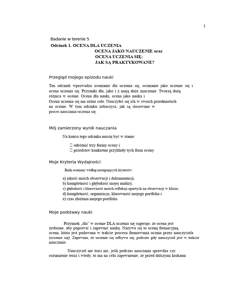 Field Study 5 Learning Episode 1. OCENA | PDF