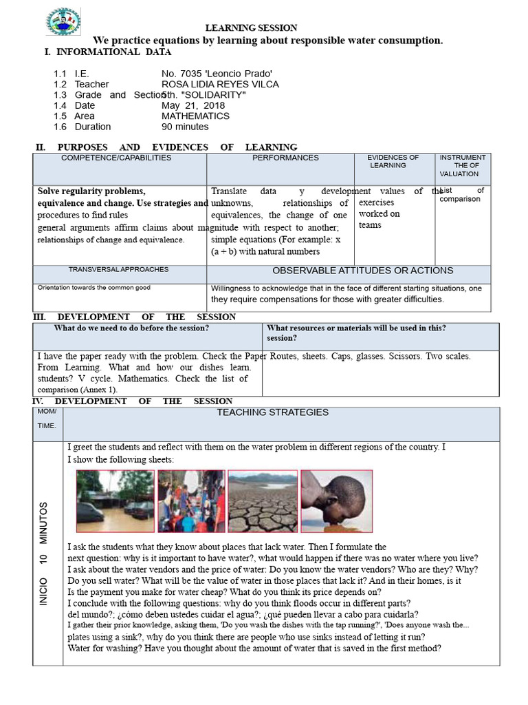 Learning Session Communication Pdf Equations Water
