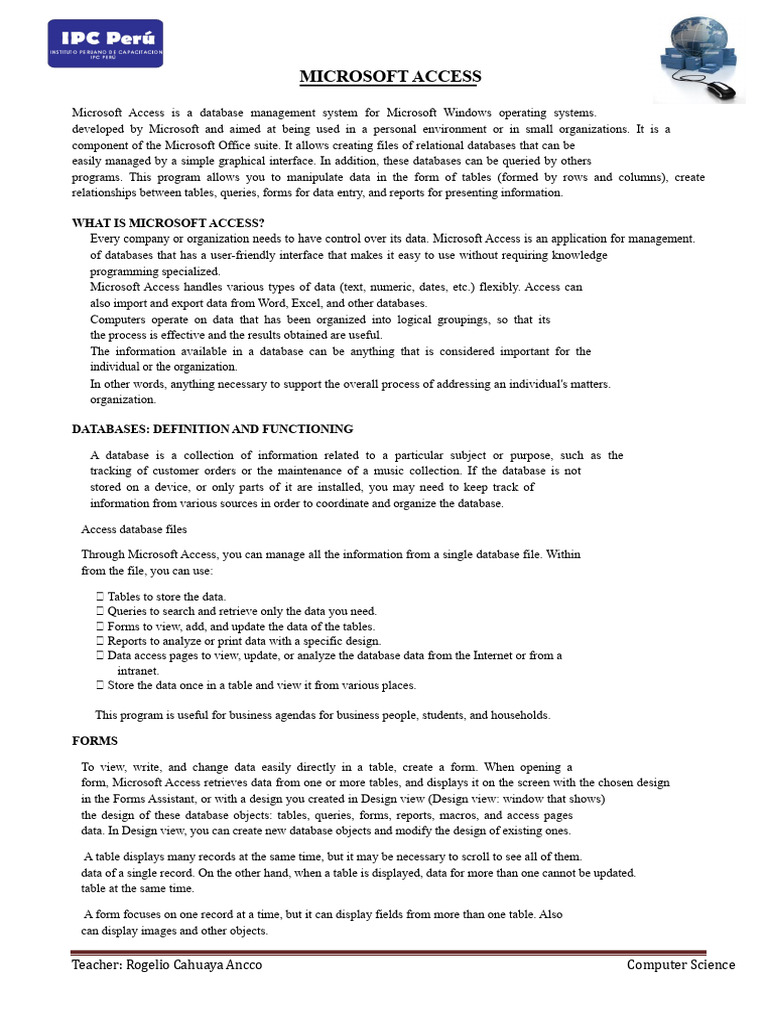 Introduction To Microsoft Access | PDF | Microsoft Access | Databases
