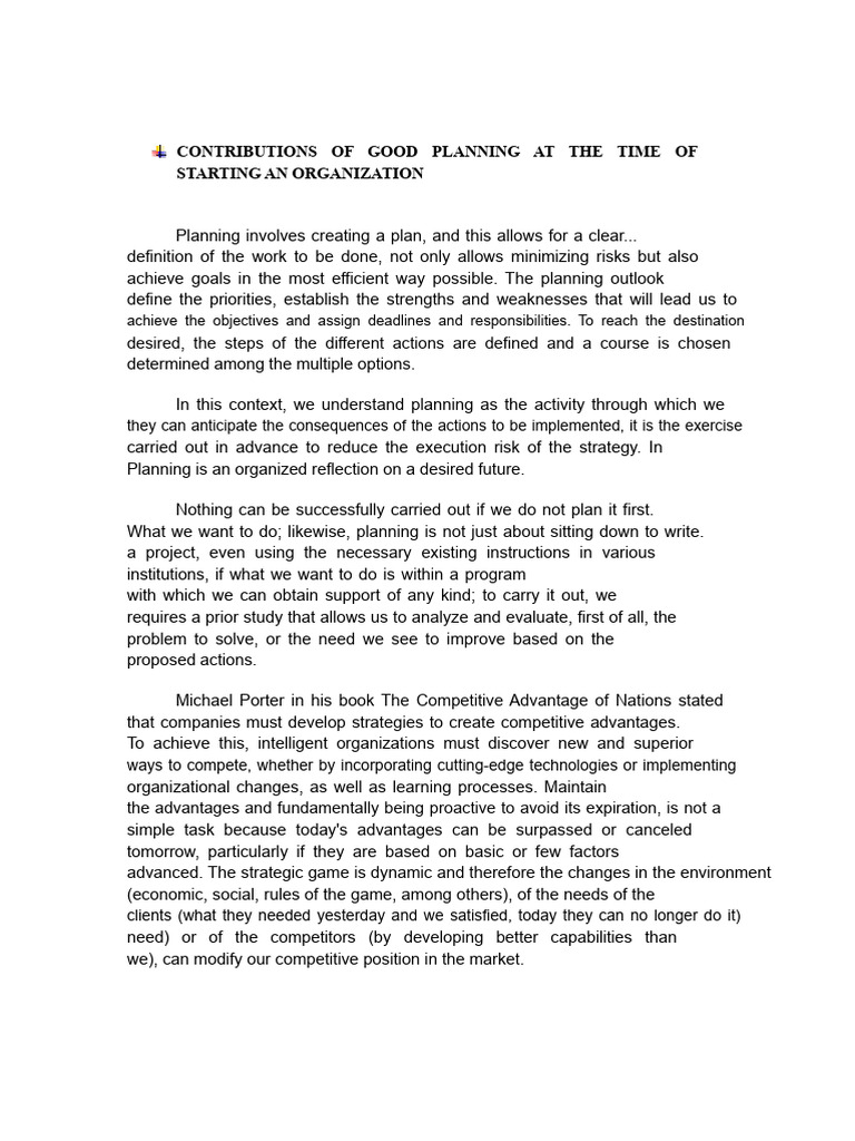 Contributions of Good Planning When Starting An Organization | PDF ...