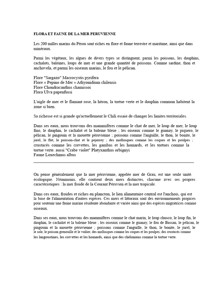 Flore et Faune de la Mer Péruvienne | PDF | Pérou | Thon