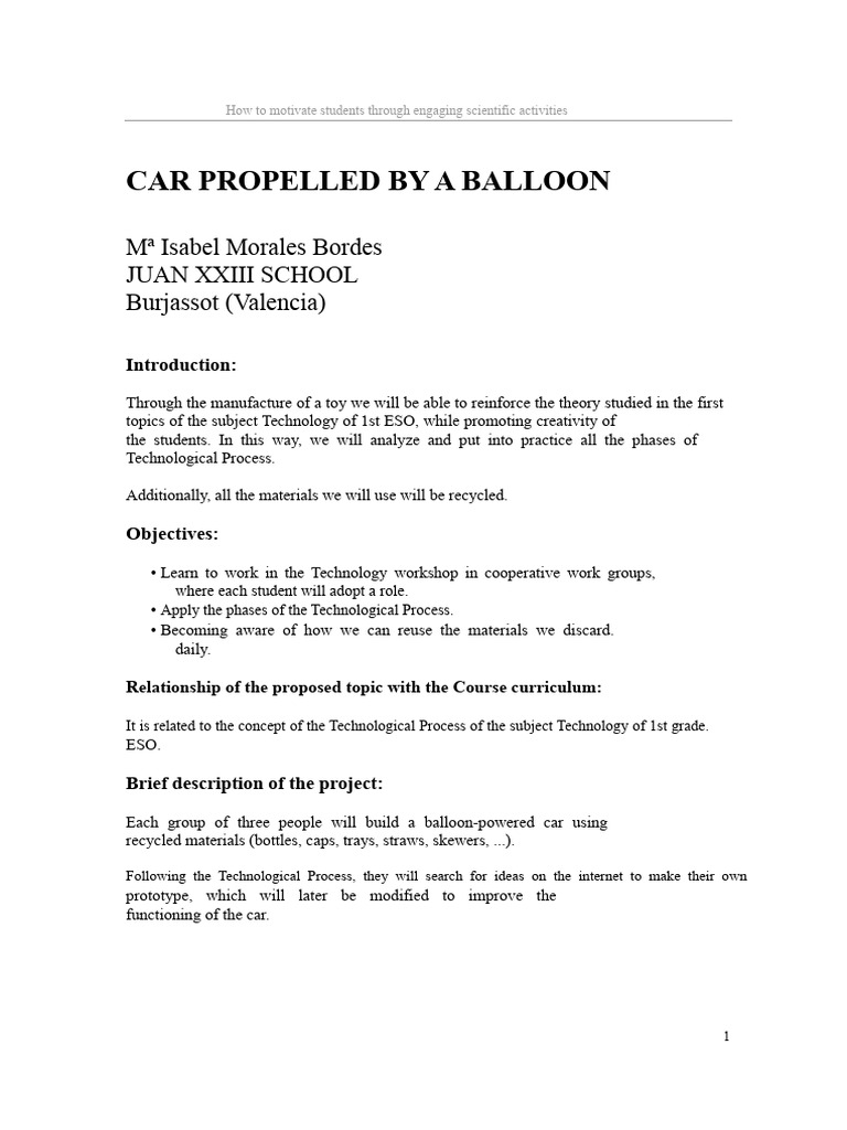 Balloon-Powered Car Project Guide | PDF | Creativity | Prototype