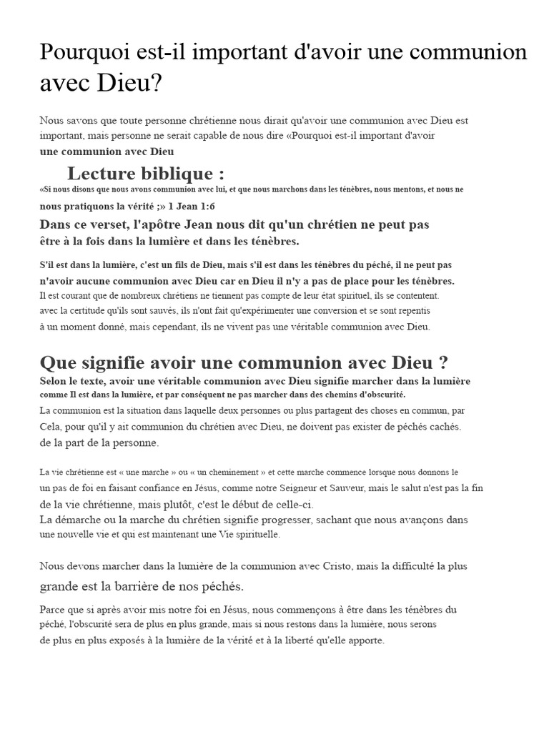 Avantages de la communion avec Dieu | PDF | Dieu | Théologie