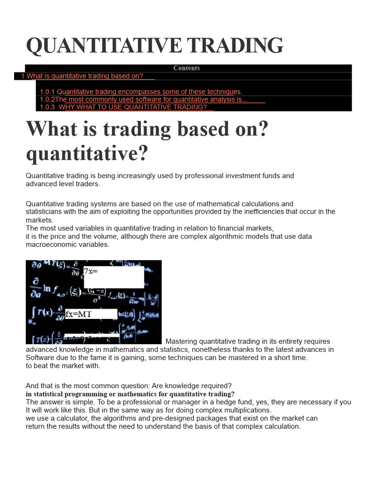 Understanding Quantitative Trading Techniques | PDF | Mathematical ...