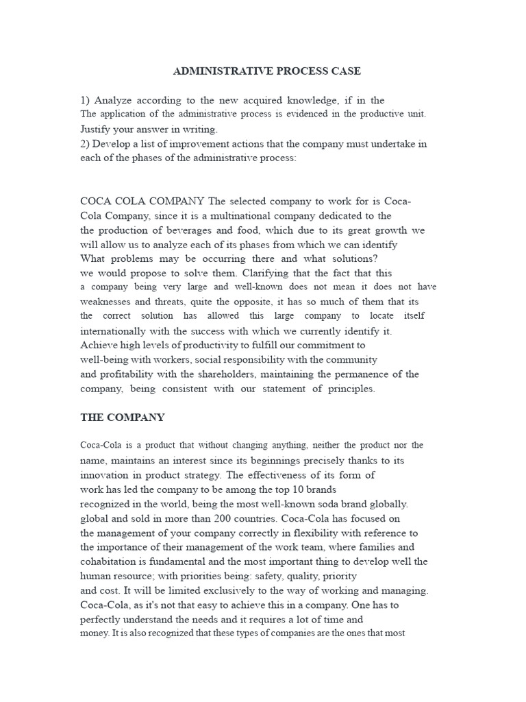 Coca-Cola Administrative Process Analysis | PDF | Marketing | Coca Cola