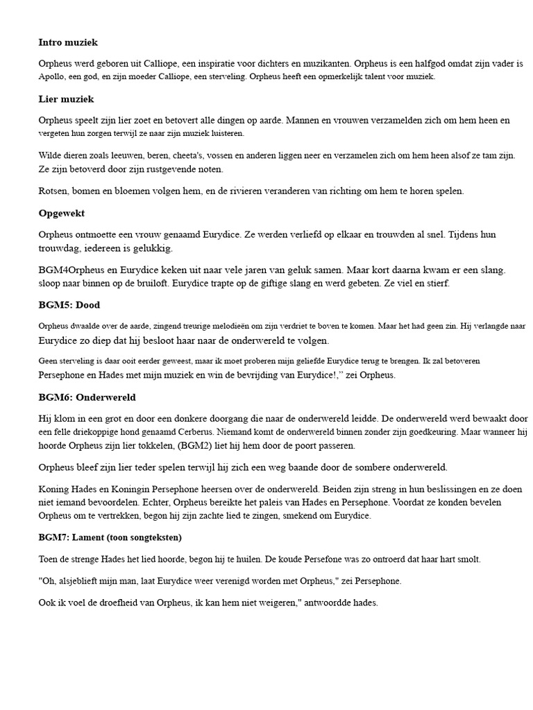 Script Voor Rollenspel Orpheus | PDF