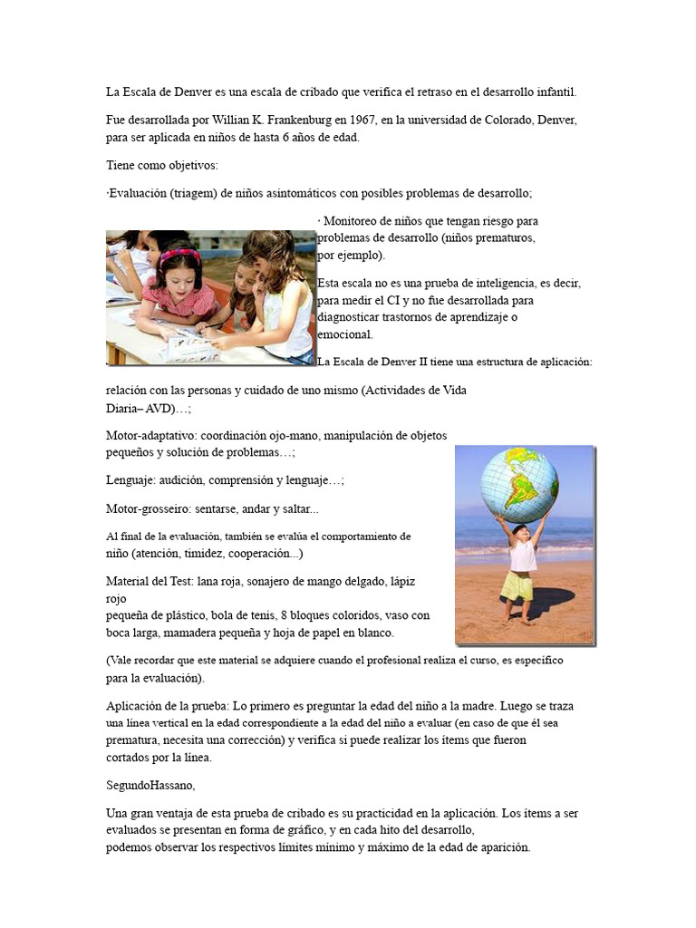 Escala de Denver: Evaluación del Desarrollo Infantil | PDF | Cociente ...