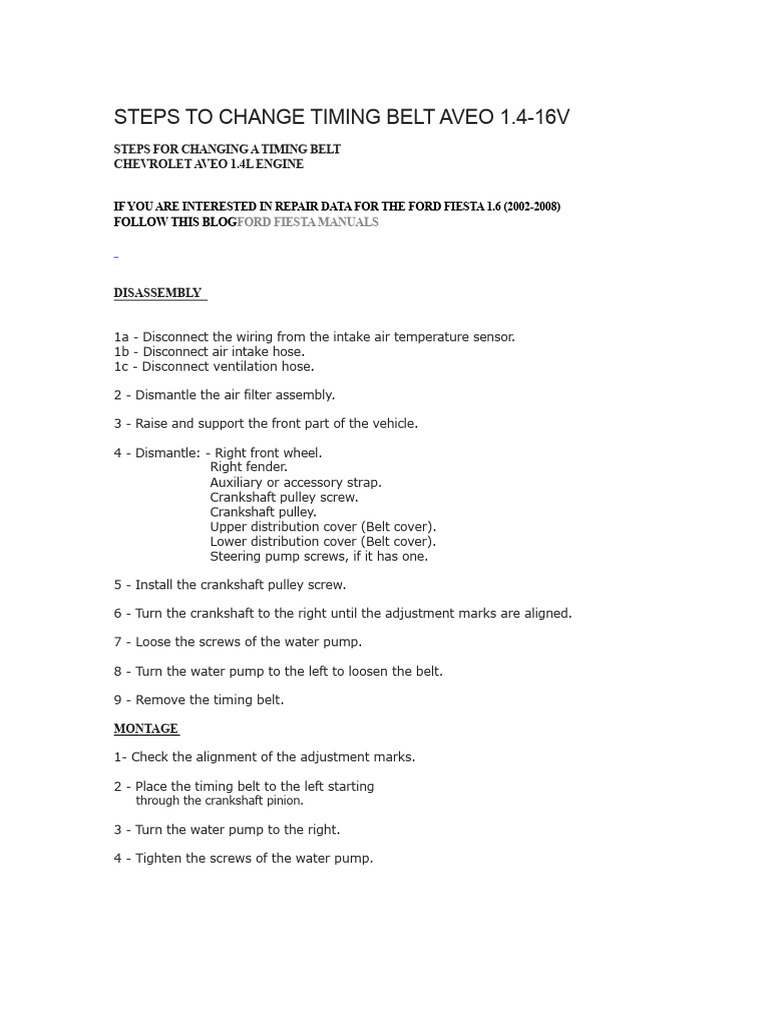 Timing Belt Change Aveo | PDF
