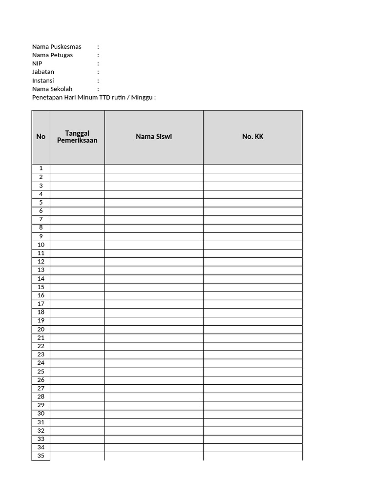 Form Skrining HB THN 2024 Puskesmas Kota Kutacane | PDF