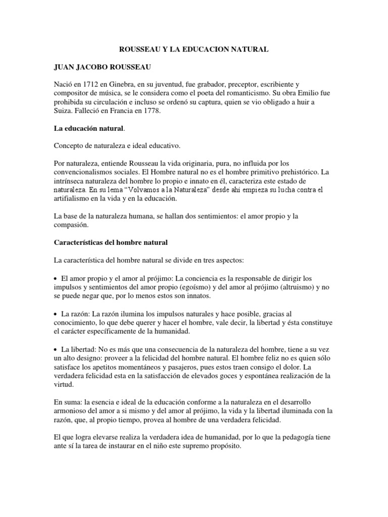 Rousseau y La Educacion Natural | PDF | Jean-Jacques Rousseau | Autoestima