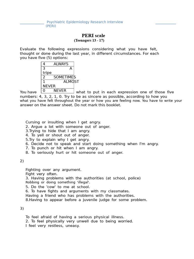 PERI Scale | PDF | Anger | Thought