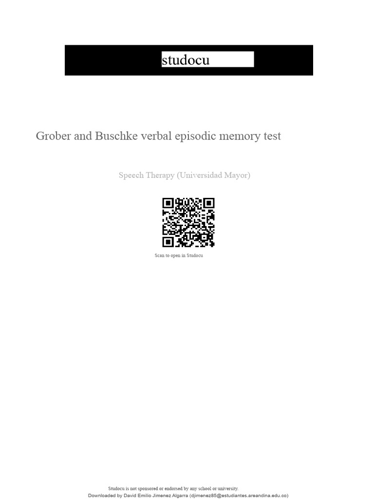Grober and Buschke Verbal Episodic Memory Test | PDF | Memory | Recall ...