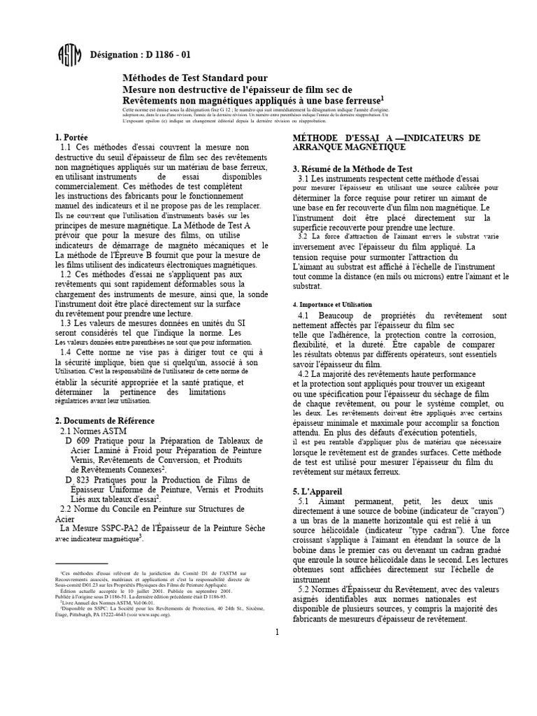 ASTM D 1186-01 - (Français) Méthodes D'essai Standard Pour | PDF ...