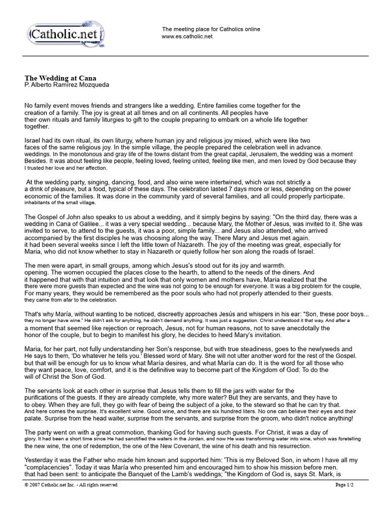 The Wedding at Cana PDF | PDF | Jesus | Mary, Mother Of Jesus