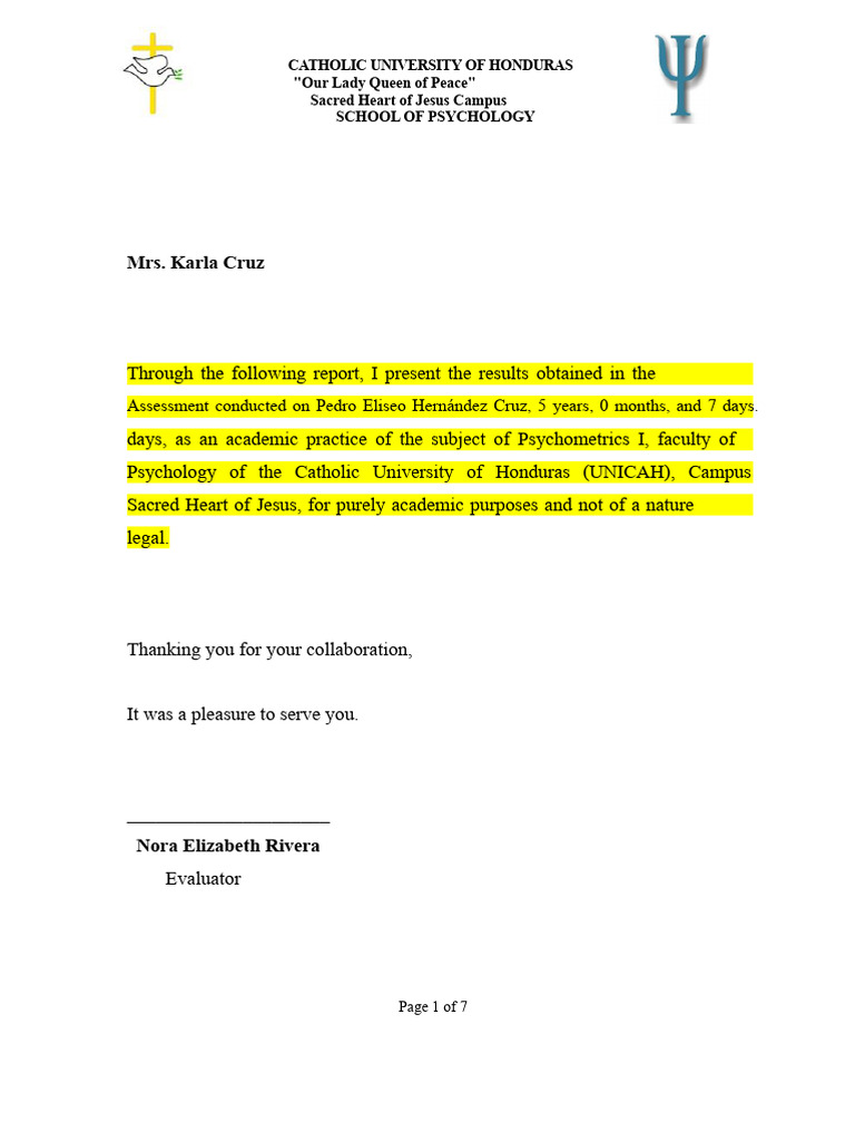 Psychological Report Batelle Development Inventory | PDF | Attention | Nonverbal Communication
