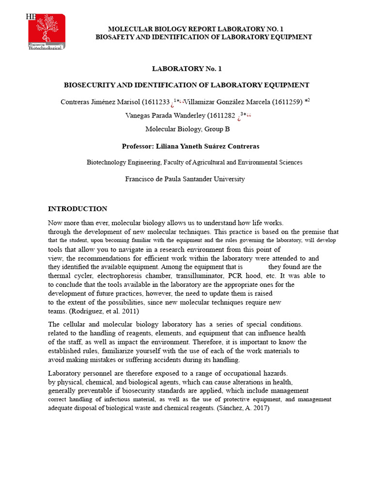 Report of Lab#1 Molecular Biology-1-2 | PDF | Gel Electrophoresis ...