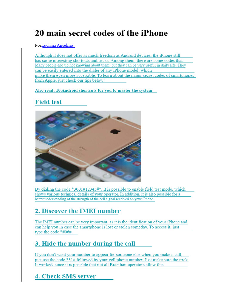 20 Essential iPhone Secret Codes | PDF | I Phone | Smartphone