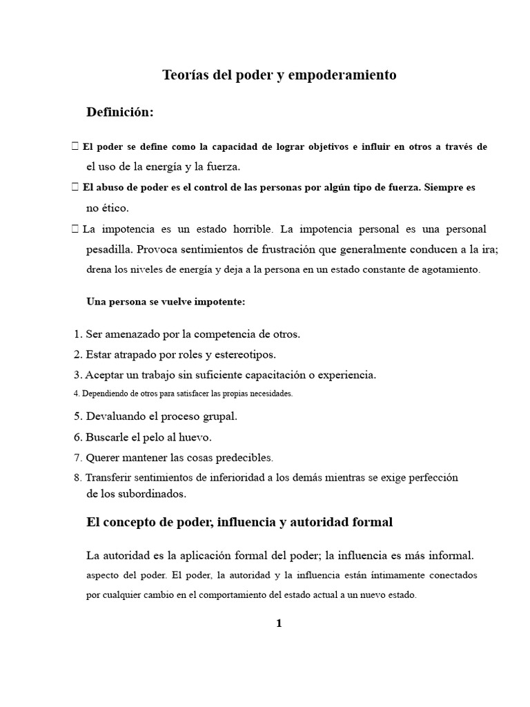 Teorías Del Poder y Empoderamiento - Final | PDF | Poder (social y ...
