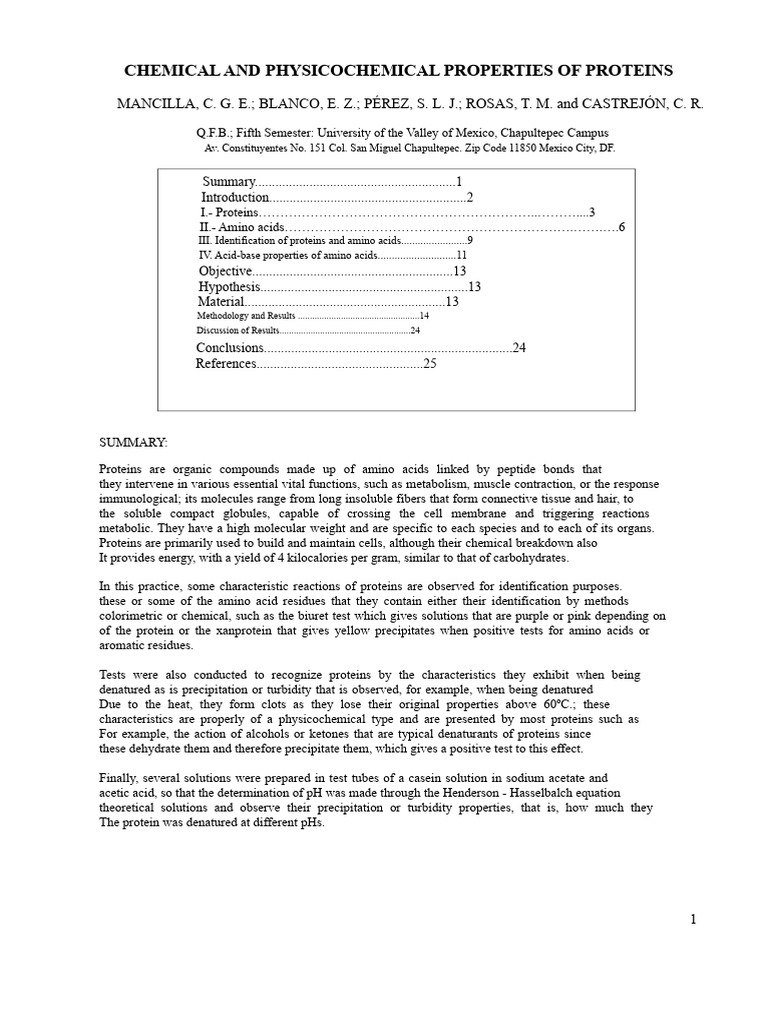 Chemical and Physicochemical Properties of Proteins | PDF | Proteins ...