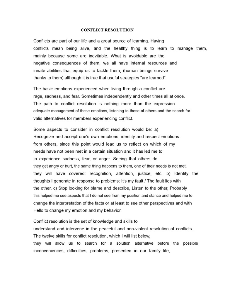 Essay On Conflict Resolution | PDF | Conflict Resolution | Emotions