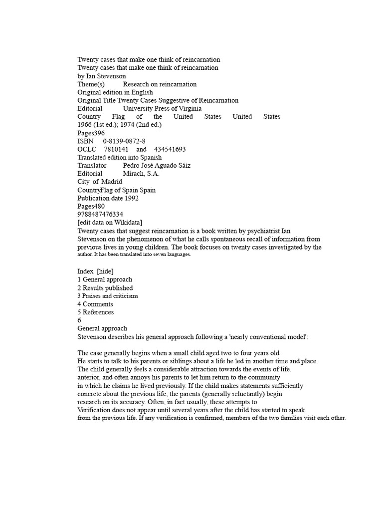 Twenty Cases of Reincarnation Evidence | PDF | Reincarnation ...
