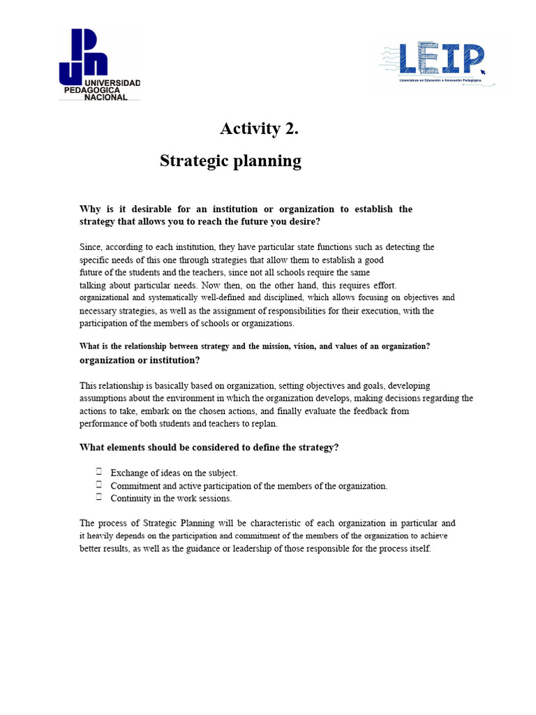 Activity 2. Strategic Planning | PDF