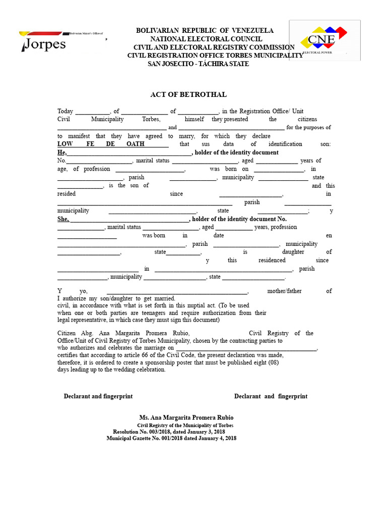 Declaration of Engagement For Marriage | PDF | Identity Document ...