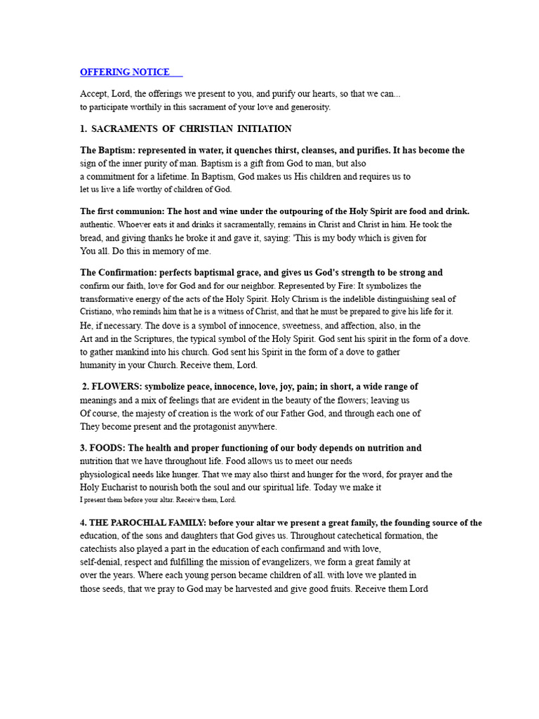 Quinceañera Mass Offering Guide | PDF | Eucharist | Sacraments