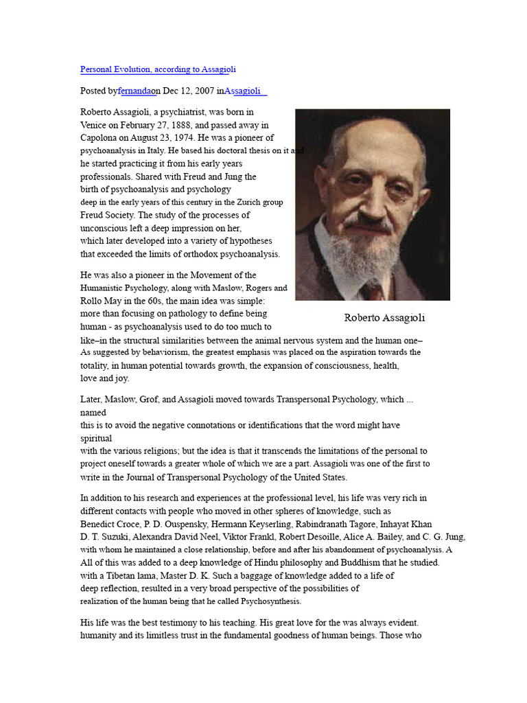 Roberto Assagioli | PDF | Psychology | Psychological Concepts