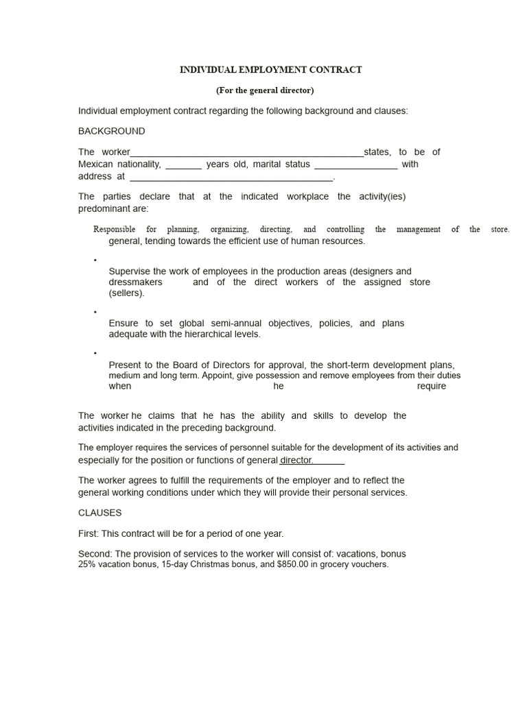 General Director Contract | PDF | Employment | Salary