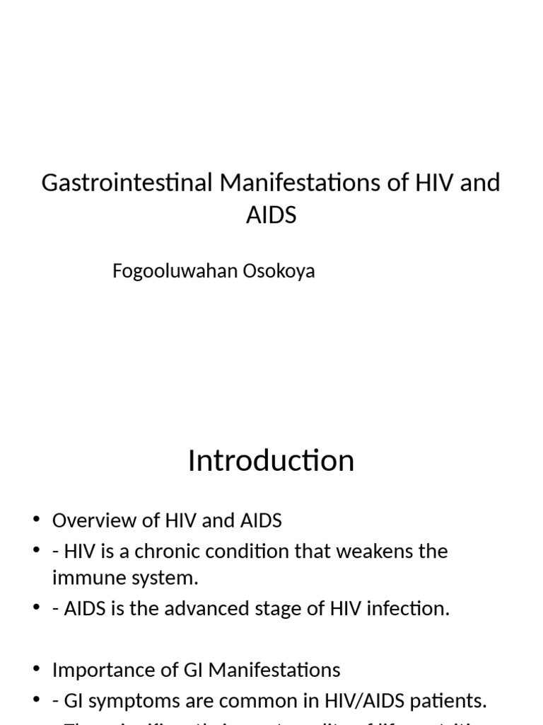 GI Manifestations HIV AIDS | PDF | Candidiasis | Diarrhea
