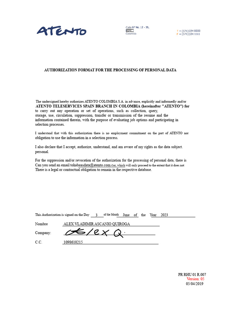 Habeas Data Authorization Format | PDF