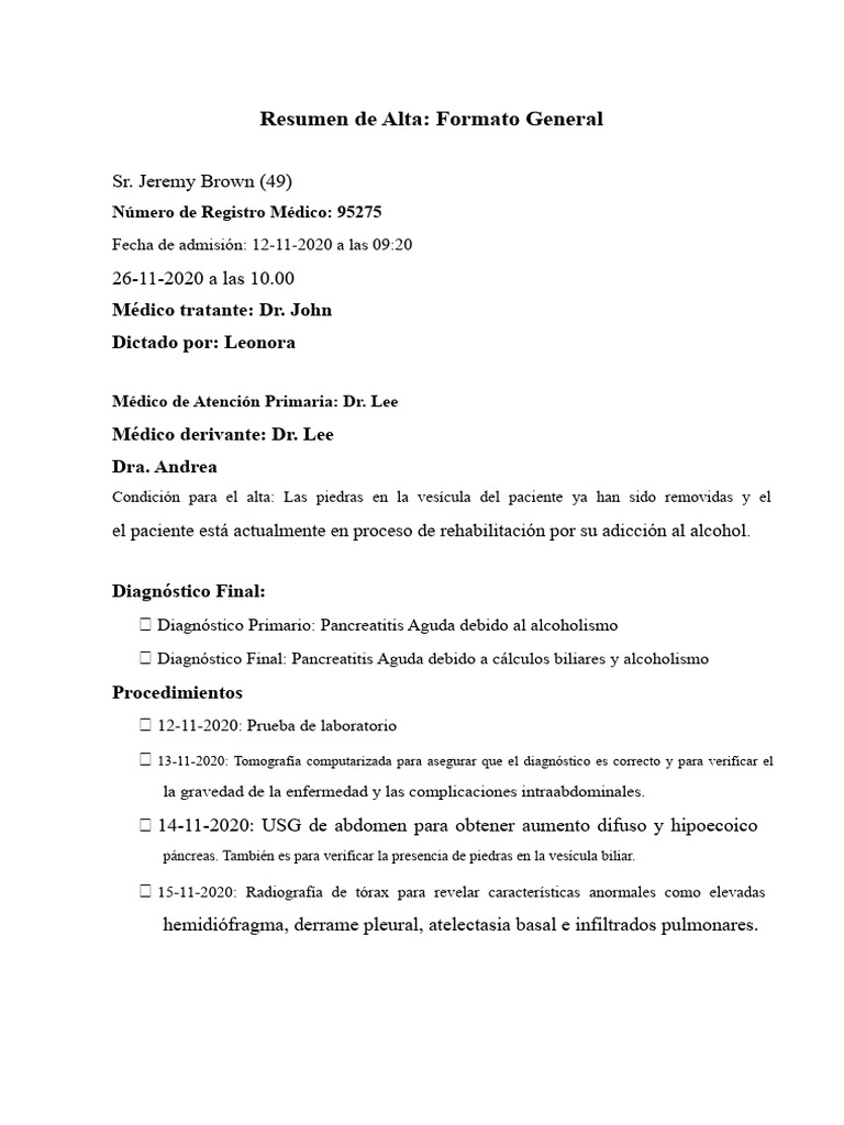 Resumen de Altas Médicas: Pacientes y Diagnósticos | PDF ...