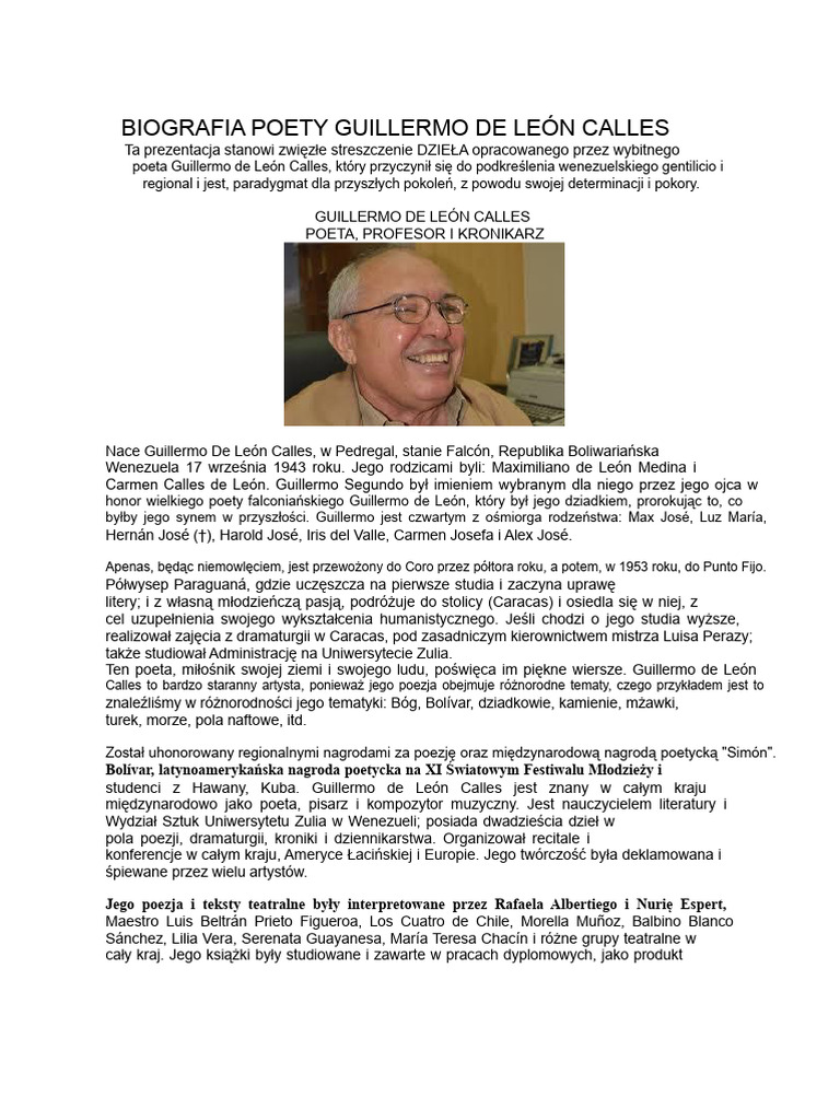 Biografia Poety Guillermo de León Calles | PDF