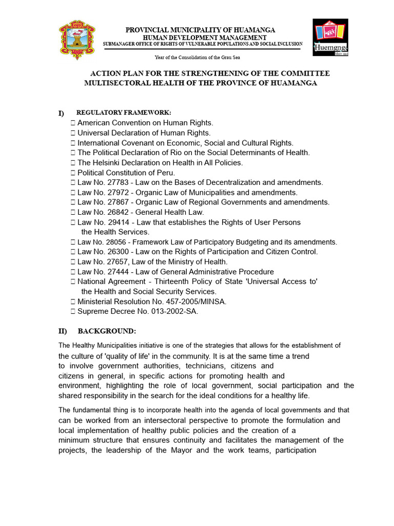 Huamanga Health Committee Action Plan | PDF | Health Promotion | Public ...