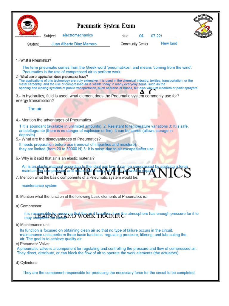 Pneumatic System Exam | PDF | Valve | Pressure Measurement