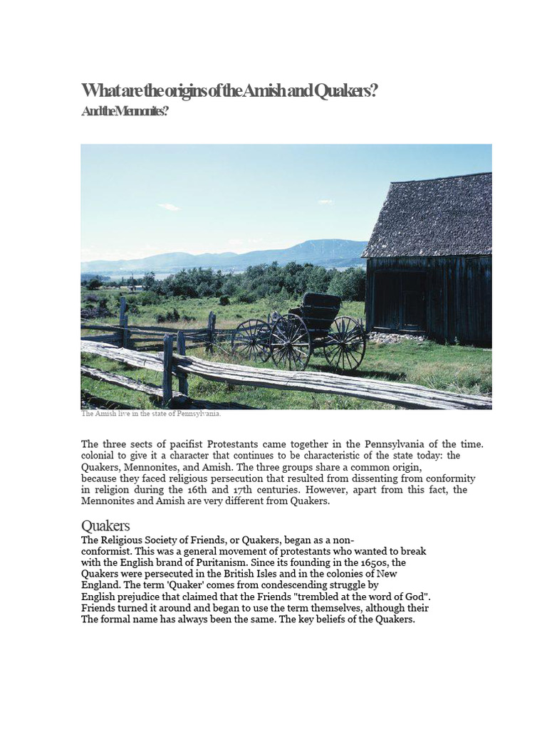 What Are The Origins of The Amish | PDF | Amish | Quakers