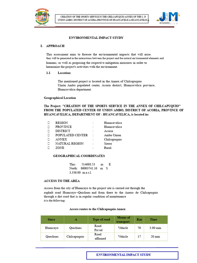 Environmental Impact Study Chilcapuquio Sports Floor | PDF ...