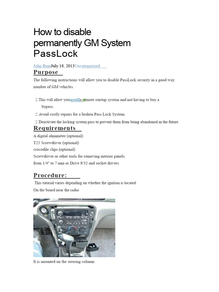 Permanently Disable Gm Passlock System