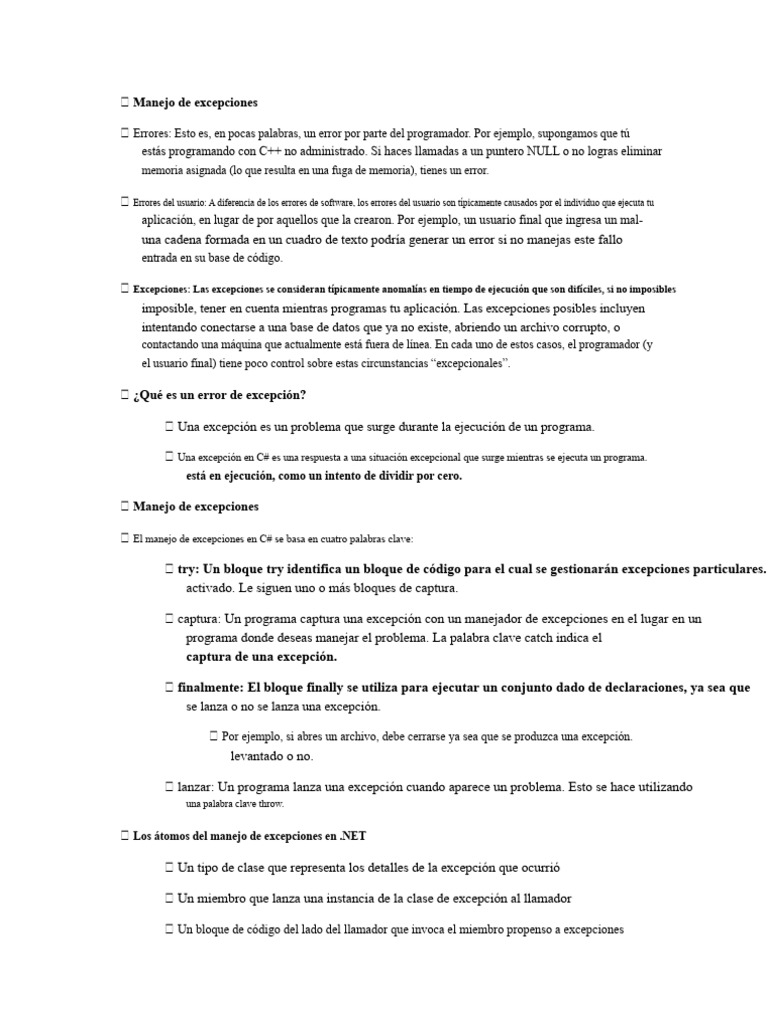 Notas Sobre El Manejo de Excepciones | PDF | Devolución de llamada (programación de computadora ...