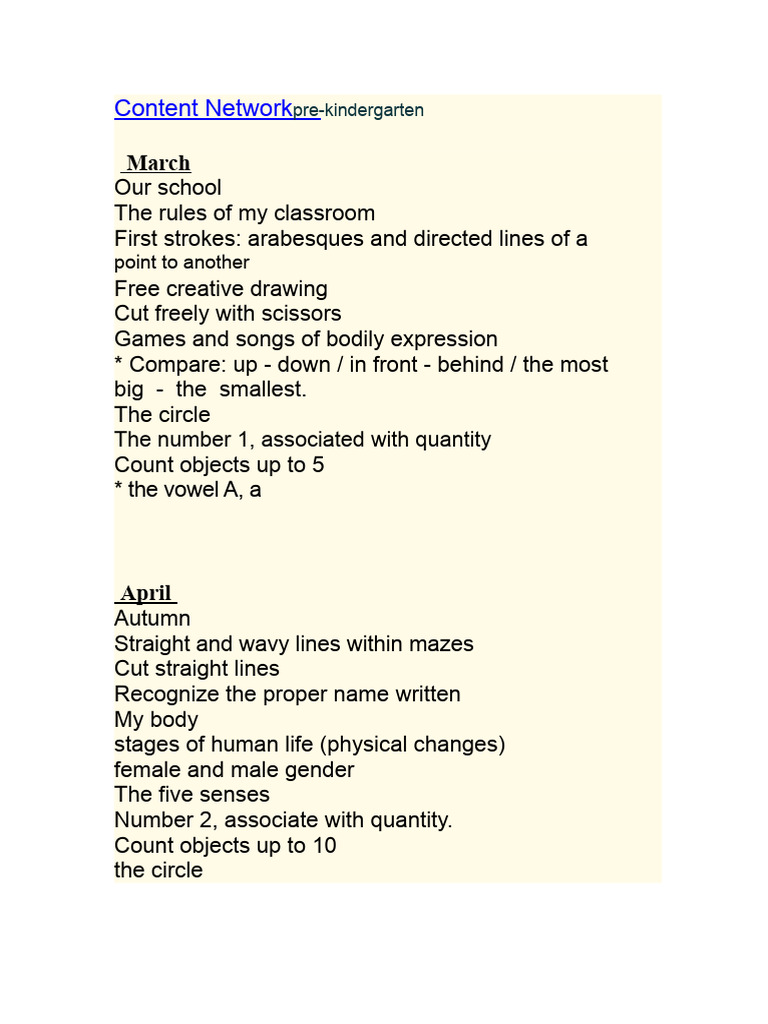 Pre-Kindergarten Curriculum Overview | PDF | Linguistics