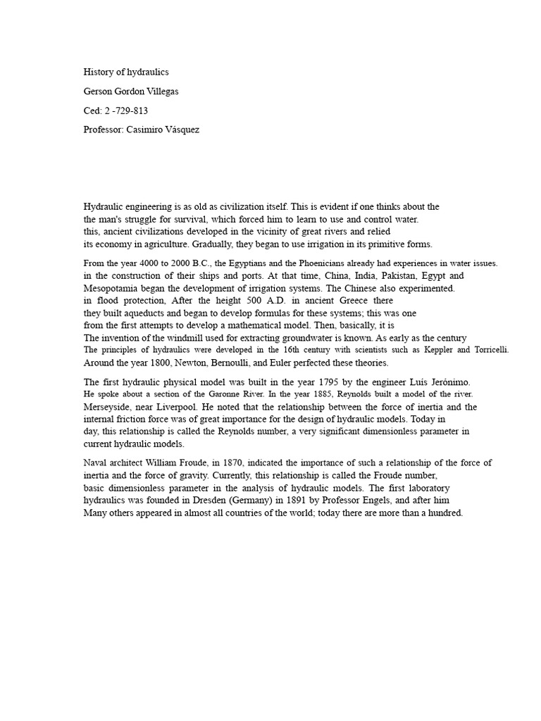 History of Hydraulics - Gerson | PDF | Pressure | Fluid Dynamics