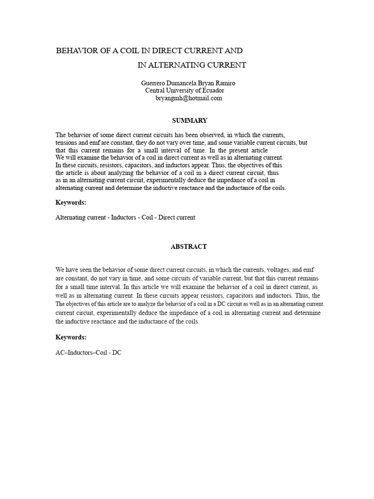 Coil Behavior in DC and AC Circuits | PDF | Inductor | Electrical Impedance